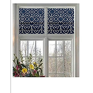 Faux Roman Valance Custom Made in Navy & Natural Trellis Print 100% Cotton Canvas Fabric. Fully Lined. Cordless. Ready to Hang