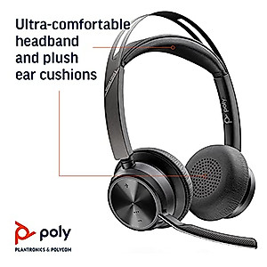 Poly - Voyager Focus 2 Office USB-A (Plantronics) - Bluetooth Dual-Ear (Stereo) Headset with Boom Mic - USB-A PC/Mac/Desk Phone Compatible - Active Noise Canceling - Works with Teams, Zoom & More