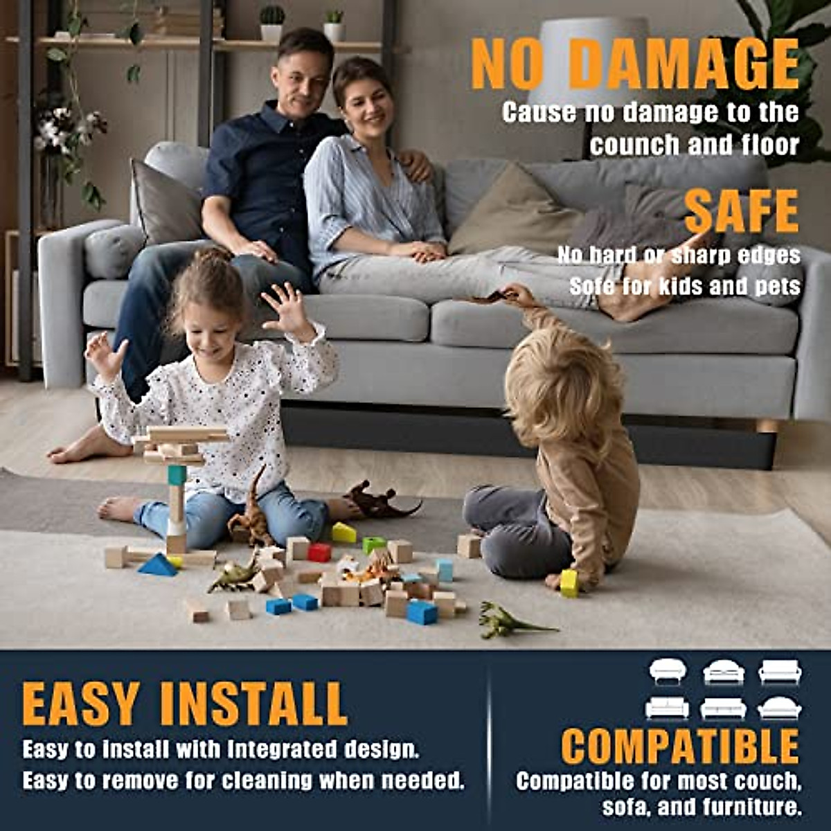 Toy Blocker for Under Couch, Under Bed Blocker for Pets,Adjustable Gap Bumper,Stop Things Sliding Under Sofa or Furniture,Compatible no damage to furniture, Easy to clean and Install(20Ft by 2 Inch)