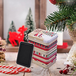 Whaline 12Pcs Christmas Tin Gift Card Holder Boxes 6 Design Metal Box with Lids Rustic Xmas Tree Snowman Tin Box Container for Christmas Stocking Stuffer Cards Crafts Party Favors