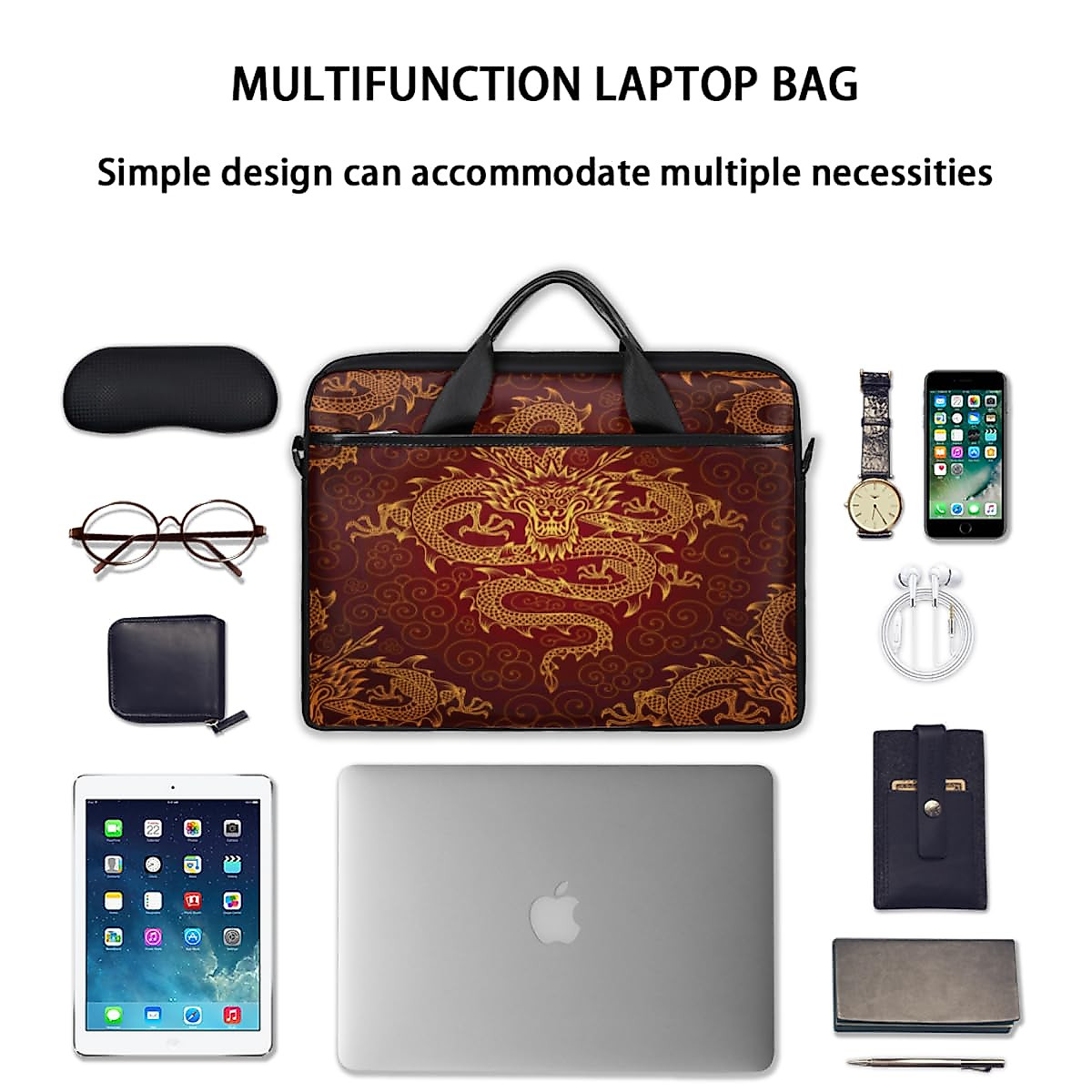 Animal Dragon Laptop Computer Bag Waterproof Shoulder Messenger Bag 13-15 inch Durable Laptop Tote Bag with Shoulder Strap Handle Lightweight Crossbody Briefcase