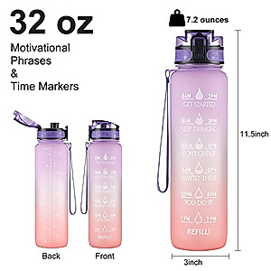 Kanglesdip 32 oz Large Water Bottle with Motivational Time Marker & Removable Strainer,Fast Flow BPA Free for Fitness, Gym and Outdoor Sports (Purple/Orange)