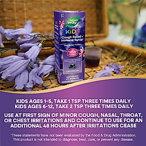 Nature’s Way Sambucus Kids Cough Relief +** Immune Syrup*, Feel Better Faster**, Clinically Proven South African Geranium, with Elderberry Extract, Vitamin C & Zinc, 8 Oz (Packaging May Vary)