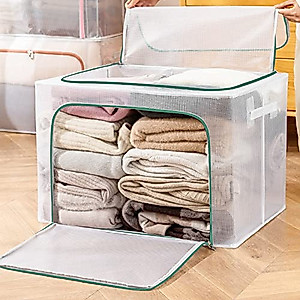 GARPROVM Large & Clear Clothes Storage Bags Totes Organizer, 3-Pack Blanket Comforter Clothing Storage Bags for Organizing Bedroom, Closet with Lid, Front Opening, Zipper and Handles Waterproof 100L