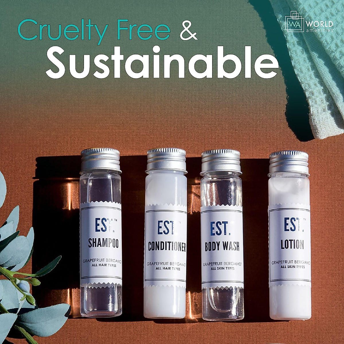 World Amenities EST. Shampoo with Grapefruit-Bergamot fragrance, Biodegradable/Recyclable Bottle with Screw Top, 1.41oz / 40ml, Pack of 48