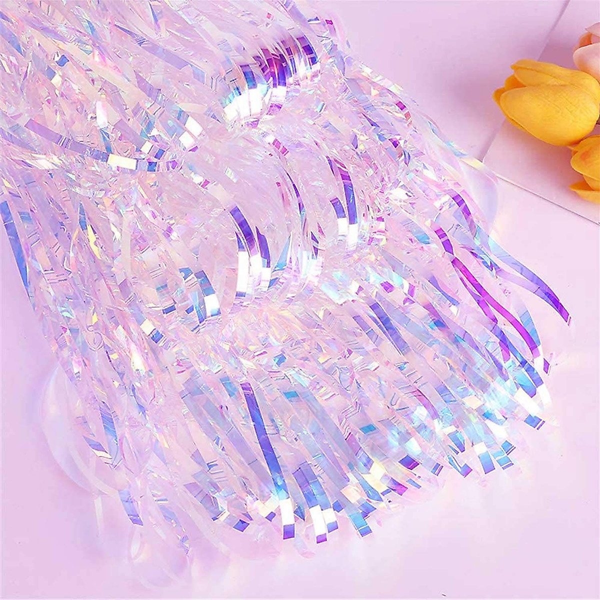 2pcs 3ft x 8.3ft Shiny Corlorful Metallic Tinsel Foil Fringe Curtains Photo Booth Props for Engagement Bridal Shower Bachelorette Baby Shower Bachelorette Holiday Celebration Party Decorations