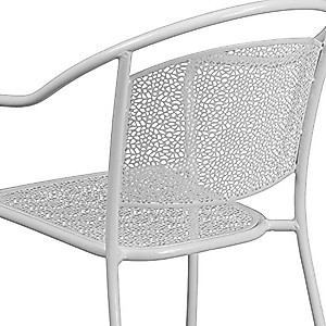 EMMA + OLIVER Commercial Grade White Indoor-Outdoor Steel Patio Arm Chair with Round Back