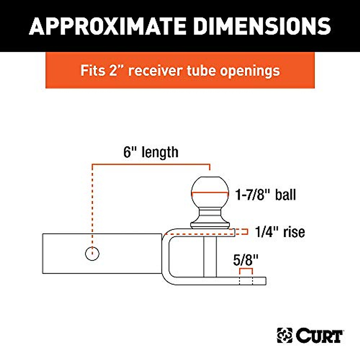 CURT 45005 3-in-1 ATV Trailer Hitch Mount, 1-7/8-Inch Ball, Clevis Pin, 5/8-Inch Hole, Fits 2-Inch Receiver, Gloss Black