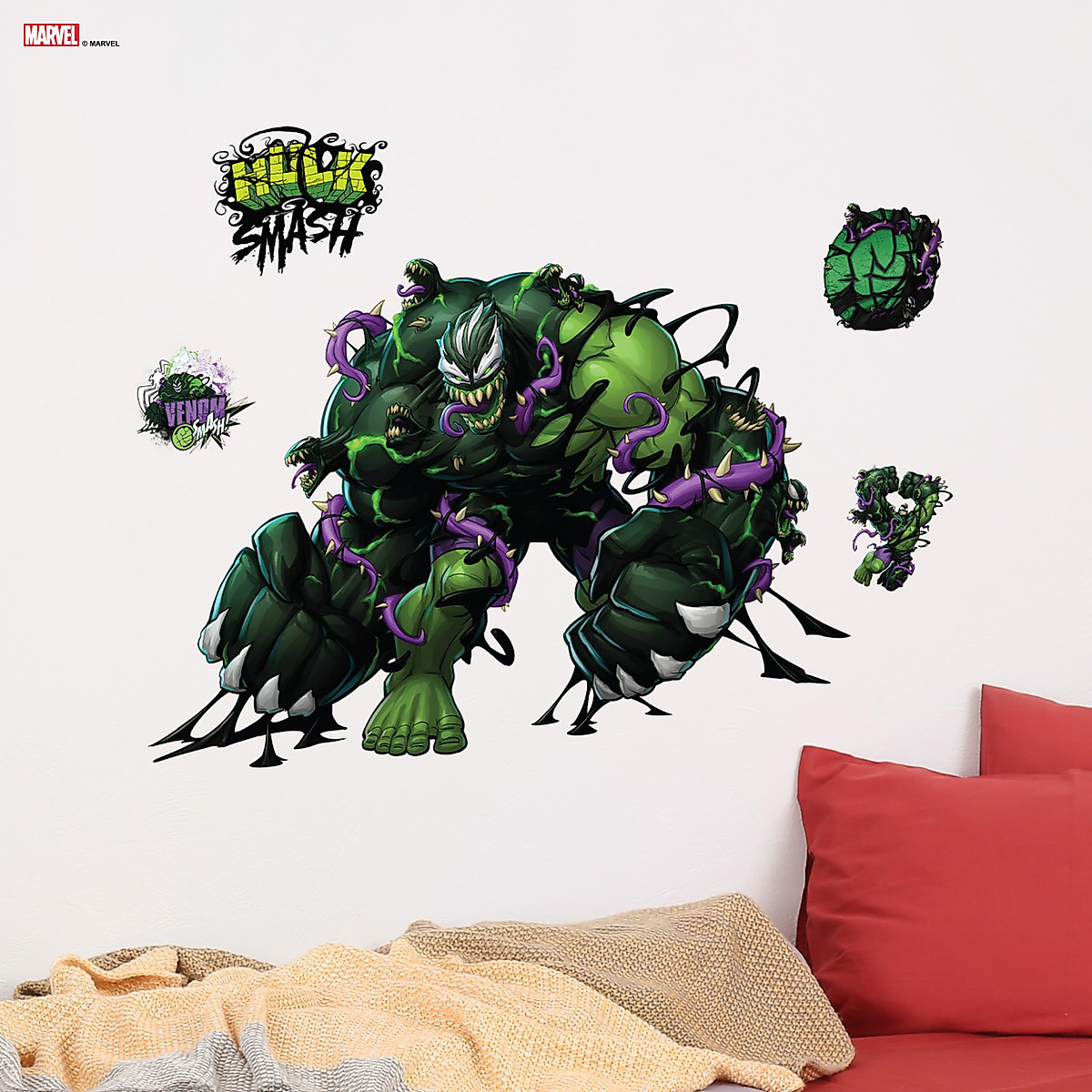 Wall Palz Marvel Venomized Hulk Wall Decals - Marvel Incredible Hulk Wall Decal - with 3D Augmented Reality Interaction - 18" Venom Symbiote Hulk Stickers Marvel Decor