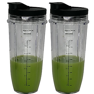 2 Packs Replacement 32OZ Cups With Spout Lids,950ML(32oz) Measuring Scale Cup Mug, FIT FOR ALL Nutri Ninja Pro and Nutri Ninja Auto IQ Series Blenders (2, 27)