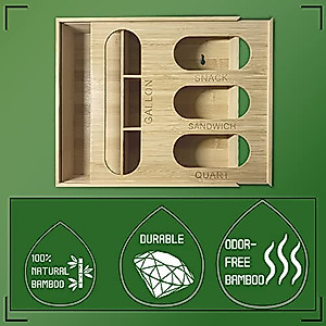 LUDING Ziplock Bag Storage Organizer,Bamboo Ziplock Bag Organizer for Drawer,Compatible with Gallon, Quart, Sandwich and Snack Plastic Bag Organizer Variety Size Bag(1 Box 4 Slots)