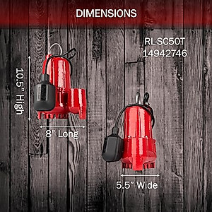 Red Lion RL-SC50T 115-Volt, 1/2 HP, 4300 GPH Cast Iron Sump Pump with Tethered Float Switch, 10-Ft. Cord, Red, 14942746