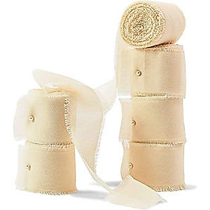 Chiffon Silk-Like Ribbons, 6-Yard Rolls for Weddings, Decorations and Gift Wrapping (Cream, 1.5 Inches Wide, 6 Rolls)