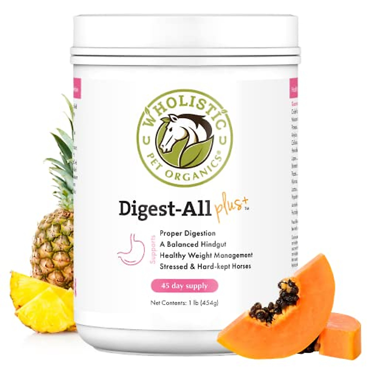 Wholistic Pet Organics Digest-All Plus: Horse Probiotics Powder - Equine Probiotics and Prebiotics with Digestive Enzymes - Equine Digestive Supplements for Gas, Constipation and Gut Health - 1 Lb