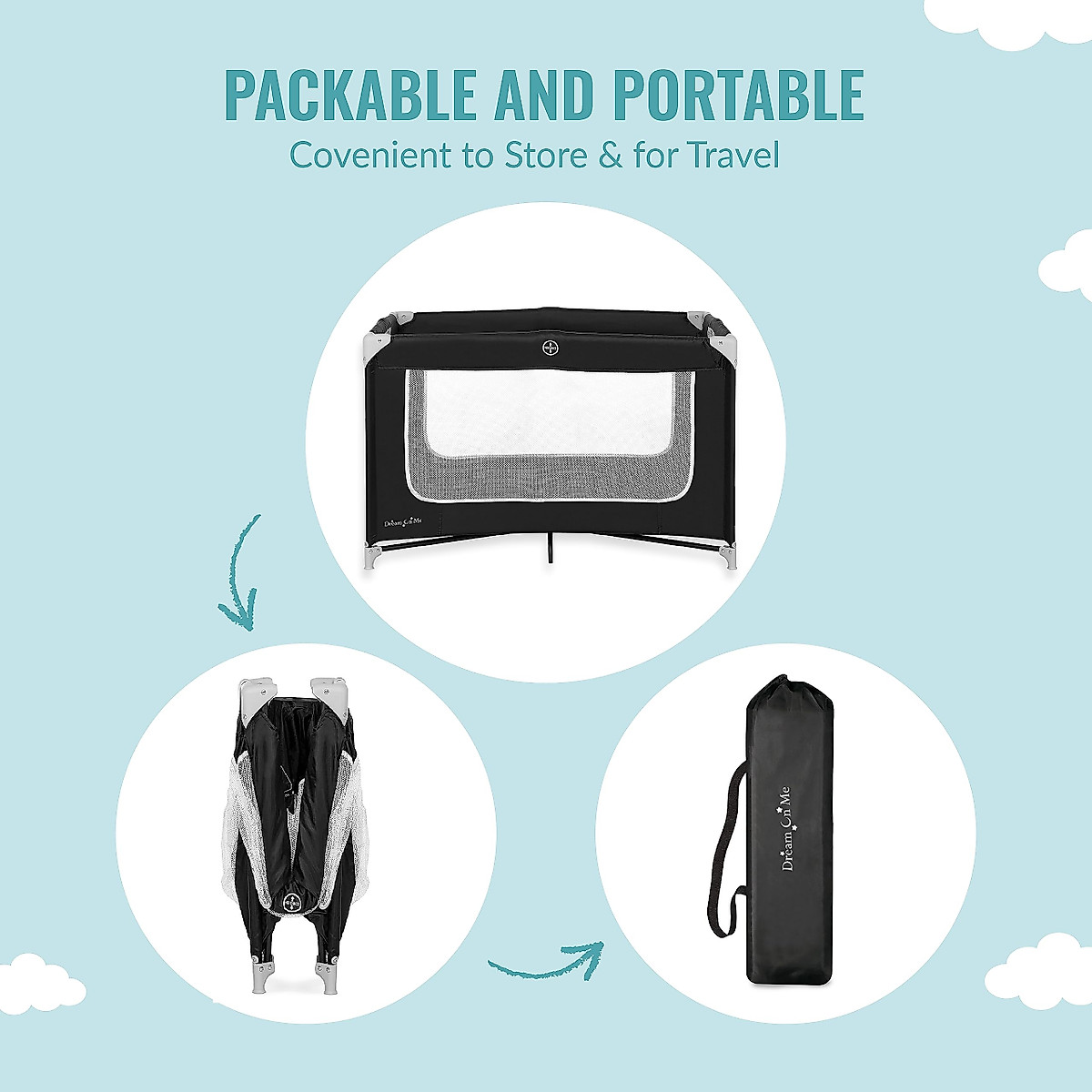 Dream On Me Zoom Portable Playard in Dark Grey, Lightweight, Packable and Easy Setup Baby Playard, Breathable Mesh Sides and Soft Fabric - Comes with a Removable Padded Mat