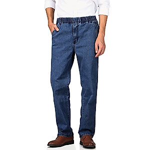 Soojun Mens Casual Loose Fit Elastic Waist Jeans Denim Pants, Indigo, 38W x 32L