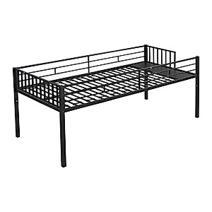 Eafurn Twin Over Twin & Twin Metal Triple Bunk Beds, L-Shaped Bunk Bed for 3 Kids Teens Adults with Built-in Ladder and Full-Length Guardrails, Noise-Free Metal Triple Bunk Bed