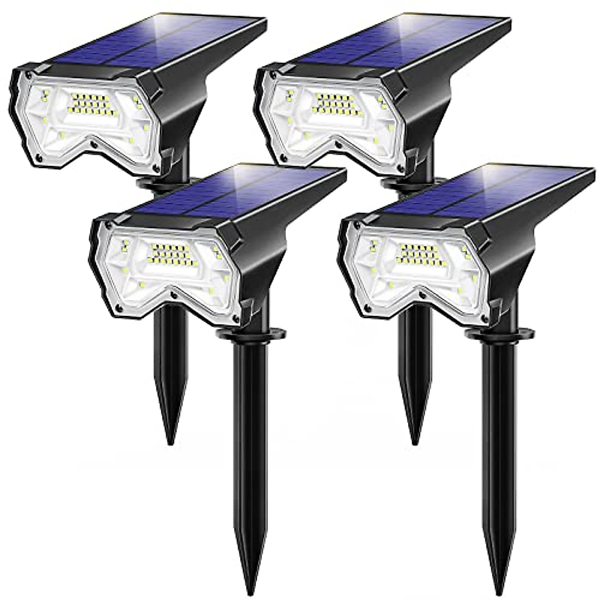 BRILLANFIRE Solar Lights Outdoor, 2-in-1 Solar Lights for Outside, Solar Powered Spot Lights Outdoor Waterproof, Outdoor Solar Lights for Walkway Yard Garden Patio Driveway, 4 Pack，Black