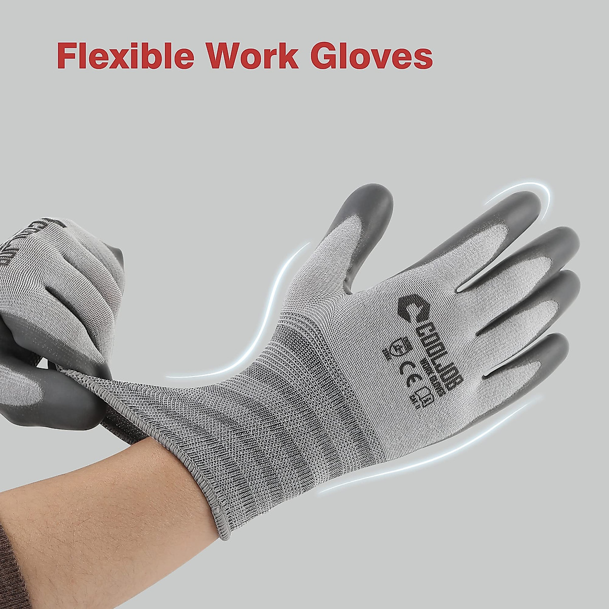 COOLJOB Unisex Work Gloves, Gray, Small (Pack of 3)
