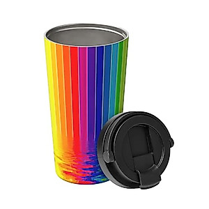 WANGZHAO Rainbow Striped Print Double Wall Stainless Steel Vacuum Insulated Tumbler Cup Home Thermal Cup