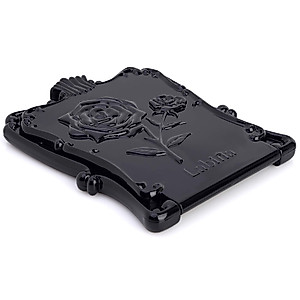 Travel Pocket Makeup Compact Handheld Mirror with Stand, Small Black Rose