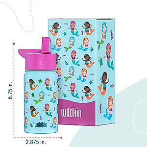 Wildkin Kids 14 oz Reusable BPA-Free Stainless Steel Water Bottle with Leak Proof Lid for Boys & Girls, Insulated, Durable, and Easy to Clean Water Bottles for Toddlers - Mermaids