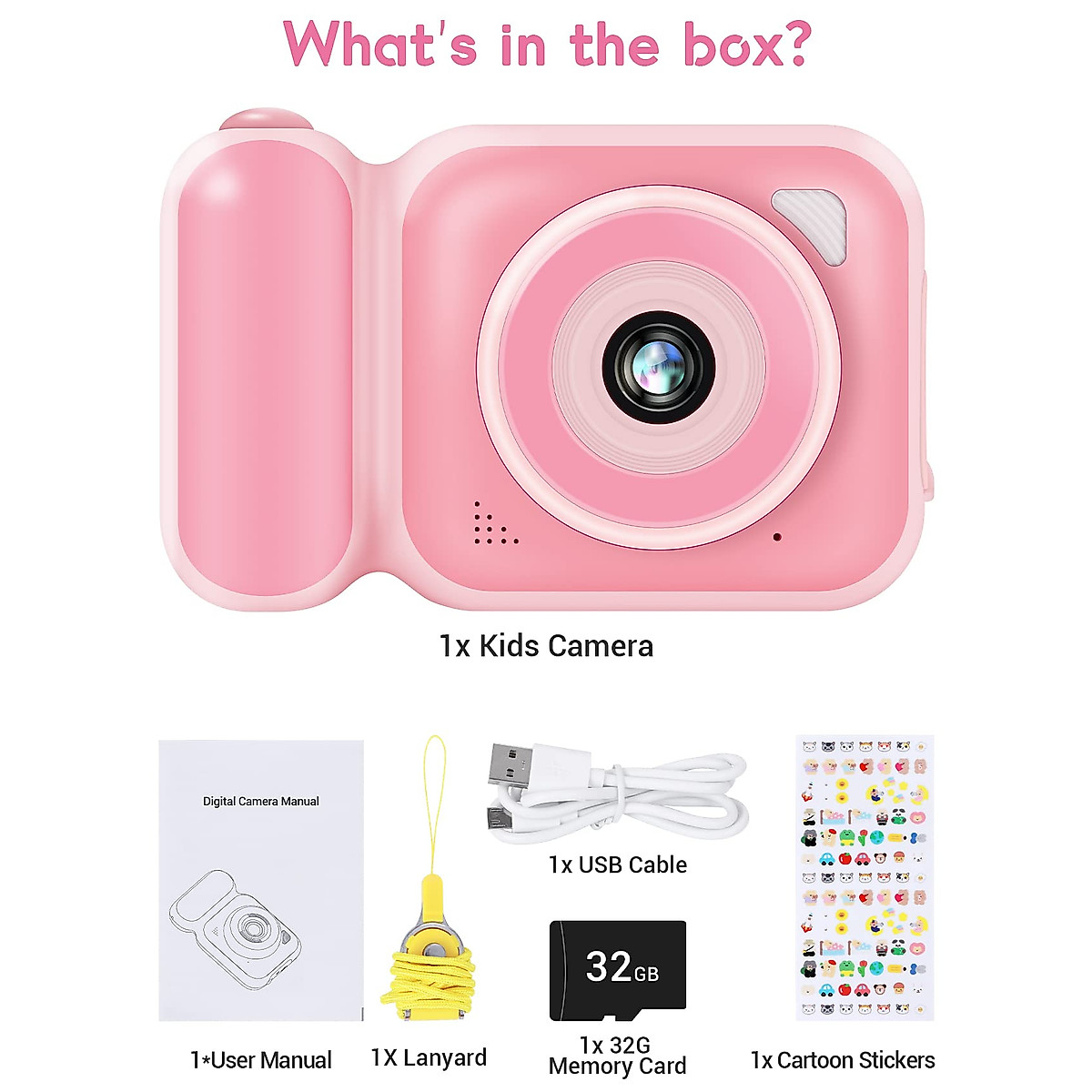 omzer Kids Camera 1080P Selfie Mini Camera, HD Digital Video Camera for Toddlers, Video Recorder Toys for Kids, Christmas Birthday Gifts for Age 3 4 5 6 7 8 9 10 Year Old Girls Boys with 32G SD Card