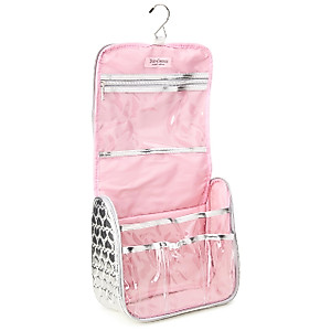 Juicy Couture Women's Cosmetics Bag - Hanging Travel Makeup and Toiletries Kit - Makeup Accessories Organizer Case with Hook, Size One Size, Silver