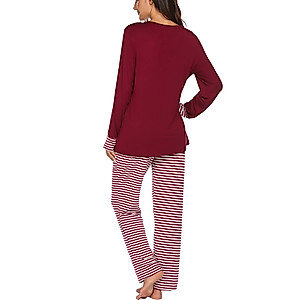 Ekouaer Maternity Nursing Pajama Set Long Sleeves Breastfeeding Sleepwear Soft Hospital Pregnancy pjs Sets L Wine Red