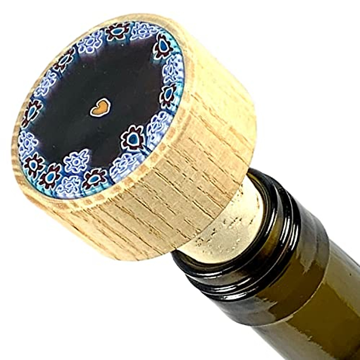 Wine Bottle Stopper – Unique gift for Dinner Host, Wine Lover, or Housewarming – a versatile wine accessory, use for Wine or Champagne – Handmade of Murano Glass and Portuguese Cork keeps wine fresher