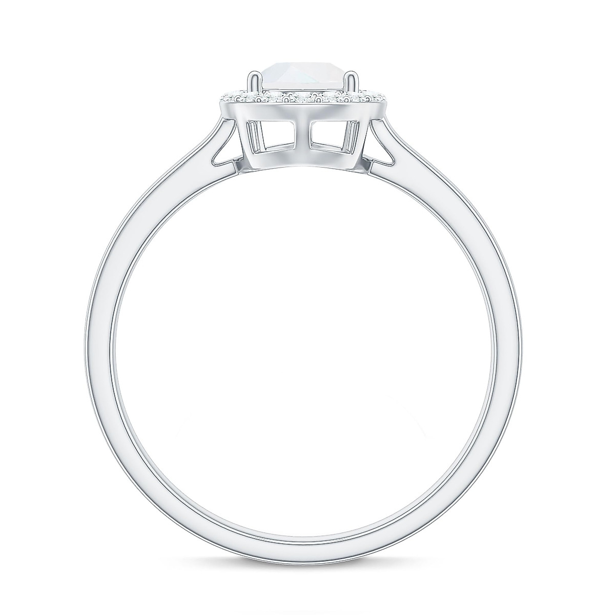 Natural Certified 5X7 MM Moonstone Halo Engagement Ring with Diamond, AAA Quality (With Ready To Gift Jewelry Box), 14K White Gold, Size:US 6.50