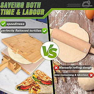 Bamboo Wooden Tortilla Press - 10 Inch Wood Tortilla Maker Press Square with 60 Pcs Parchment Paper and Scraper, Mexican Tortillera Presser 4.5” to 10" for Homemade Tortillas, Pataconera & Dough Press