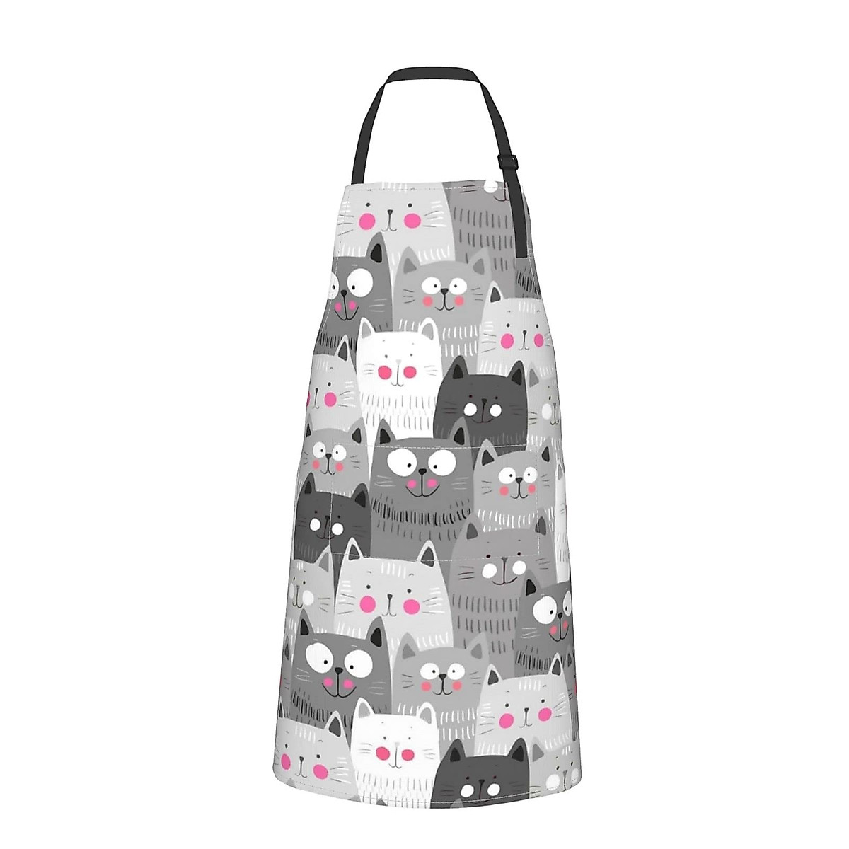 Nameapo Cartoon Kitty Cat Home Aprons 2 Pockets 33"×28" for Men Women, Cute Animal Gray Waterproof Crafting Restaurant Baking/BBQ Apron