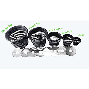 HORTIPOTS 5 Inch Net Pots Raised Center Bottom Mesh Side Wide Rim Round Cup with Free Reflective Top Lids for Hydroponics Systems (Pack of 10, Black)