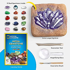 NATIONAL GEOGRAPHIC Mega Gemstone Dig Kit – Dig Up 15 Real Gemstones and Crystals, Science Kit for Kids, Gem Digging Kit, Gift for Girls and Boys, Mining Kit, Rock Collection (Amazon Exclusive)