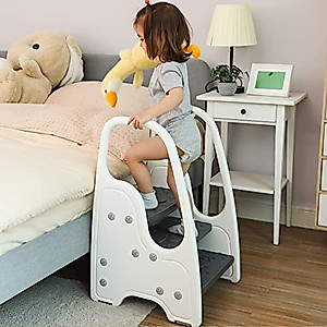 3-Step Stool with Handrails for Toddler and Kids, Standing Learning Tower for Bathroom Sink, Potty Training, Children Step Up Learning Helper with Handles and Safety Non-Slip Pads(Gray)