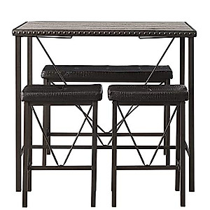 O&K FURNITURE Bar Table and Chairs Set of 4, Industrial Dining Table Set with Glass Holder, Kitchen Table with Upholstered Bench and Stools, Counter Height Pub Table Set for Small Space(Gray)
