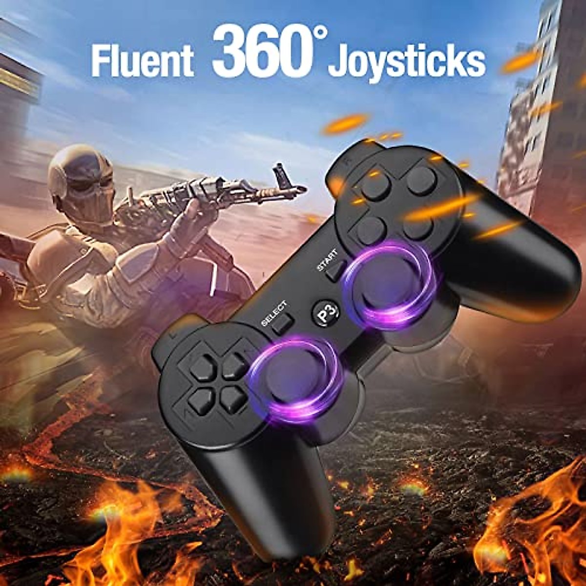 TESSGO PS3 Controller 2 Pack Compatible with PS-3, Rechargeable Game Wireless Controller with Upgraded Joystick for PlayStation 3
