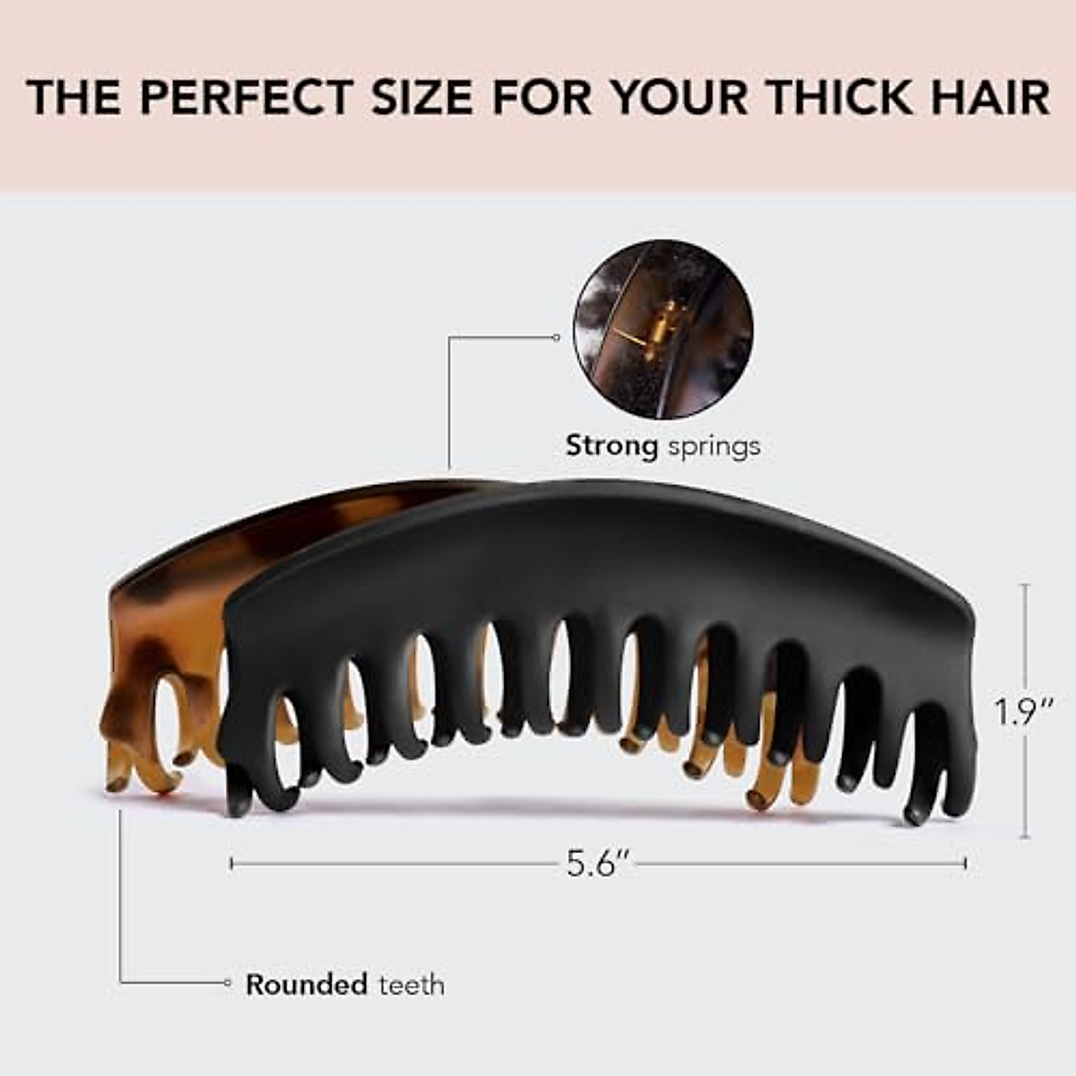 Kitsch Large Hair Clips for Women - Jumbo Dome & Claw Clips for Thick Hair | Big Banana Clips for Teen Girls | Stylish Hair Styling Accessories (2pc Tortoise&Black)