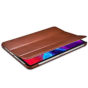 iCarer iPad Pro 11" (2021/2020) Leather Case, Handcraft Vintage Genuine Leather Smart Wake up/ Sleep Tri-fold Stand Folio Flip Case Cover - Brown