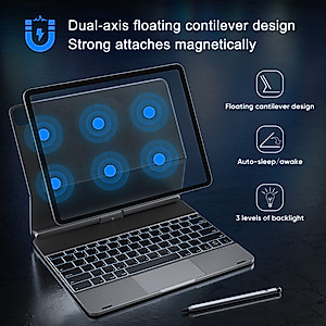 doqo Keyboard case for iPad Air 13 (M2) 2024 and iPad Pro 12.9(6th,5th,4th,3rd Gen), 360° Rotatable Magnetic Keyboard Cover with Multi-Trackpad,Aluminum Alloy Backlit Slim