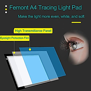 Femont Portable A4 LED Tracing Light Box with Scale,Art Light Pad Light Table with Detachable Stand&4Clips,Adjustable Brightness,USB Power,Ultra-Thin Copy Board for Diamond Painting Drawing Sketching