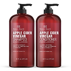 BOTANIC HEARTH Apple Cider Vinegar Shampoo and Conditioner Set - Helps Dry Itchy Scalp, Dandruff, Frizz and Hair Loss - Color Safe, Sulfate Free Shampoo - All Hair Types, Men and Women, 16 fl oz each
