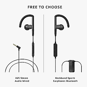 SoundMAGIC ST80 Neckband Bluetooth Earbuds - Waterproof HiFi Stereo Sound Earphones Wired Detachable in Ear Headphones with Adjustable Metal Mechanism Ear Hooks, Black