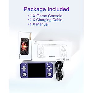 RG351P Handheld Game Console, Retro Game Console Open Linux System 3.5 Inch IPS Screen, Portable Game Console with 64G TF Card and 2500+ Video Game Classic Games 3500mAh Battery (Purple)