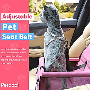 Petbobi Pet Reinforce Car Booster Seat for Dog Cat Portable and Breathable Bag with Seat Belt Dog Carrier Safety Stable for Travel Look Out,with Clip on Leash with PVC Tube, Pink