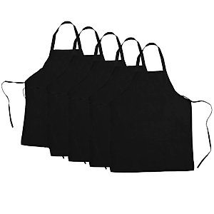 5 Pack Bib Apron - GOSIAID Unisex Black Aprons with 2 Pockets, Machine Washable Aprons for Men and Women, Kitchen Cooking BBQ Aprons Bulk