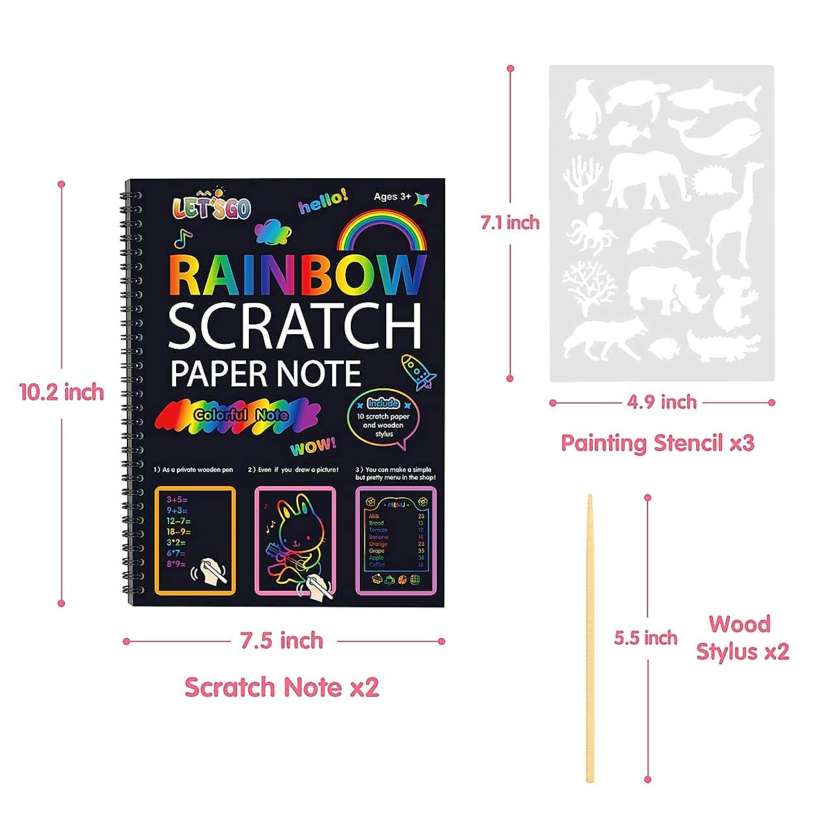 LET'S GO! Toys for Girls Ages 3-8 2 Pack Halloween Rainbow Scratch Paper Art for Kids Toys for 3 4 5 6 7 8 9 10 Year Old Girls Magic Arts and Crafts Supplies for Kids Ages 8-12 Kids Christmas Gifts