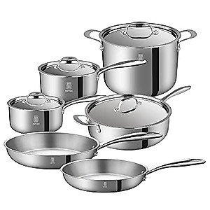 ROYDX 10-Piece Pots and Pans Set, Stainless Steel Pan Kitchen Cookware Stay-Cool Handle, Includes Frying Pans, Sauce Pans Stock Pot with Lid for Induction/Electric Gas Cooktops Dishwasher