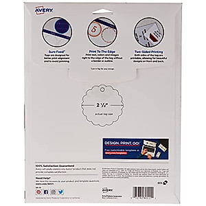 Avery Printable Blank Scallop Round Gift Tags with Sure Feed, 2.5" Diameter, Textured White, 90 Customizable Tags (80511)